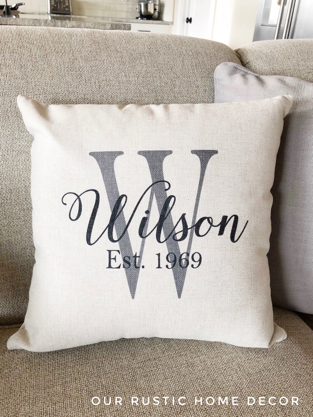 Personalized Linen Monogram Pillow Cover - Farmhouse Decor - Etsy