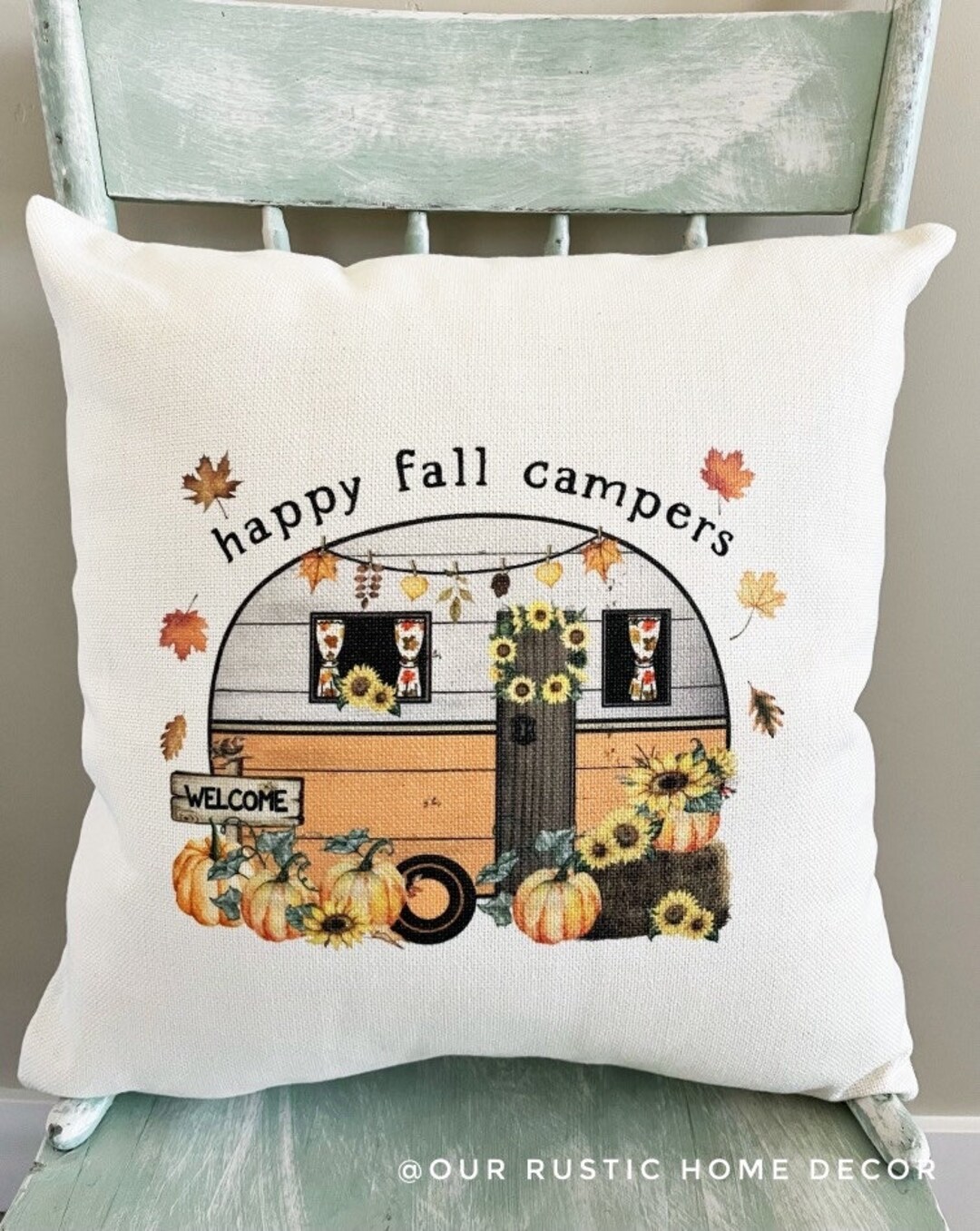 Happy Fall Camper Pillow Cover - Fall Decor - Fall Pillow Cover ...