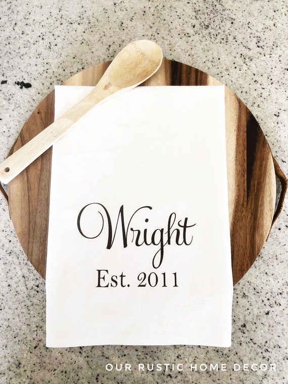 Wedding Gift Personalized Name Flour Sack Tea Towel Custom | Etsy