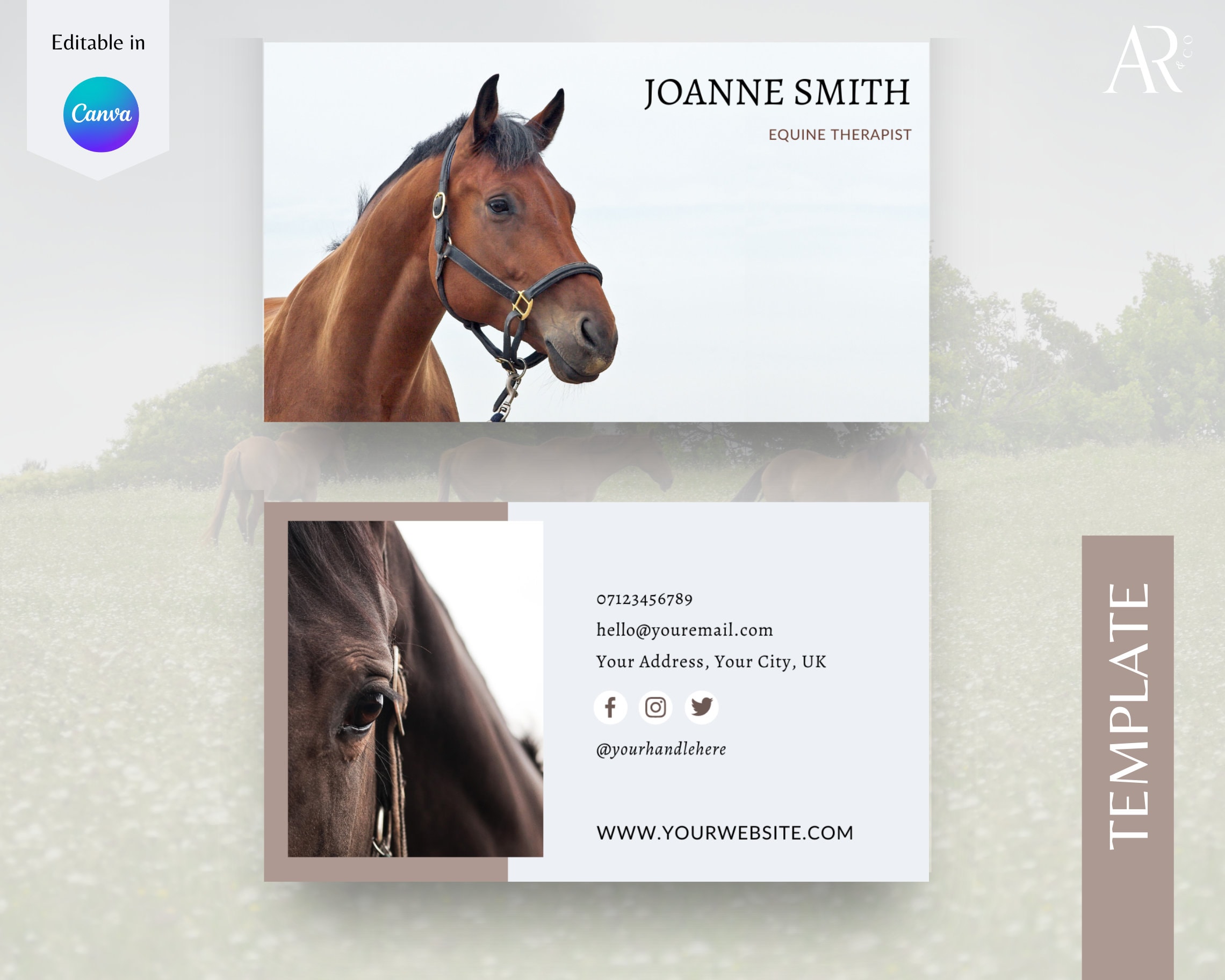 Equine Therapist Business Card Design Template - Editable Horse ...