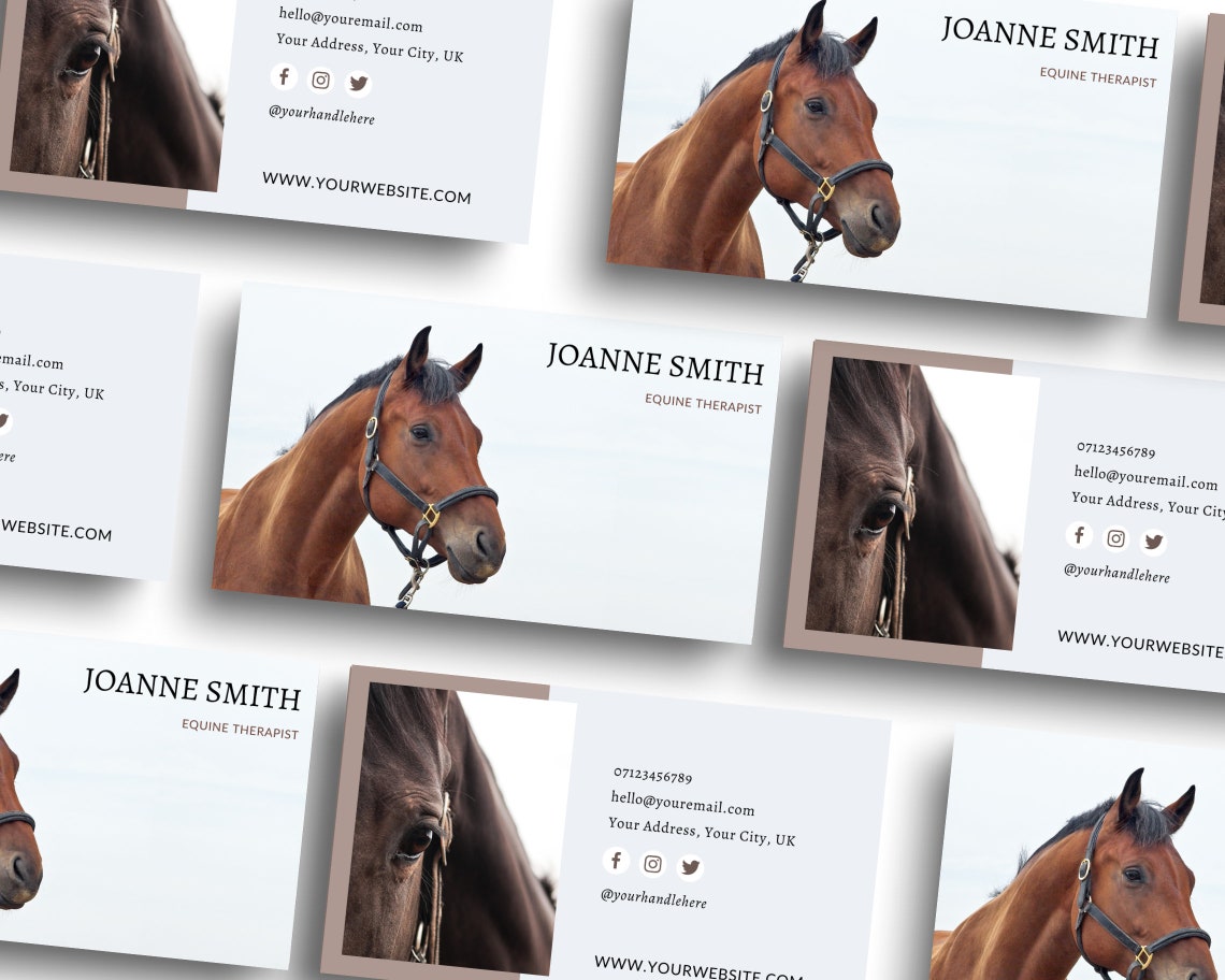 Equine Therapist Business Card Design Template Editable Horse Business ...