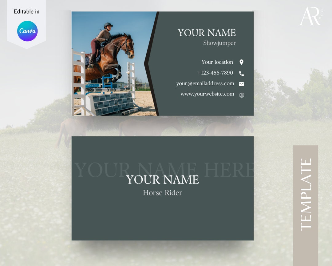 Horse Rider Business Card | Equine Business Card Editable Template for ...