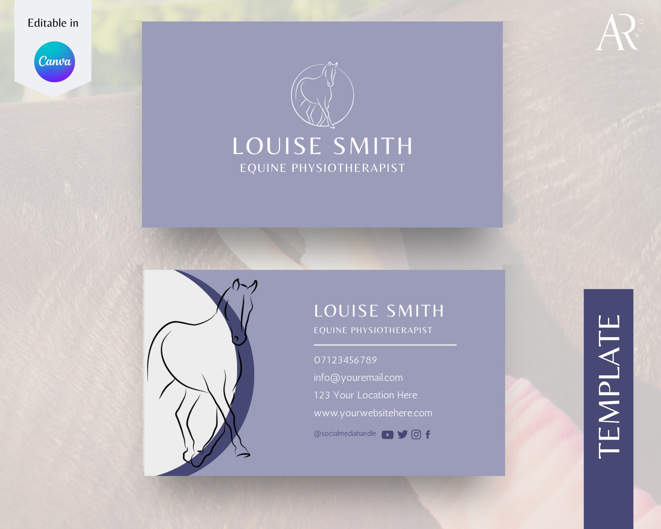 Equine Physiotherapist Business Card Editable Template Design ...