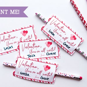 Printable Pencil School Valentine, DIY Printable Valentine, Pencil ...