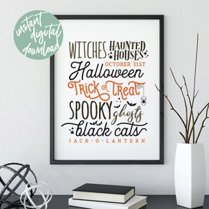 Halloween Printable Sign, Halloween Spooky Wall Decor Print, Trick or ...