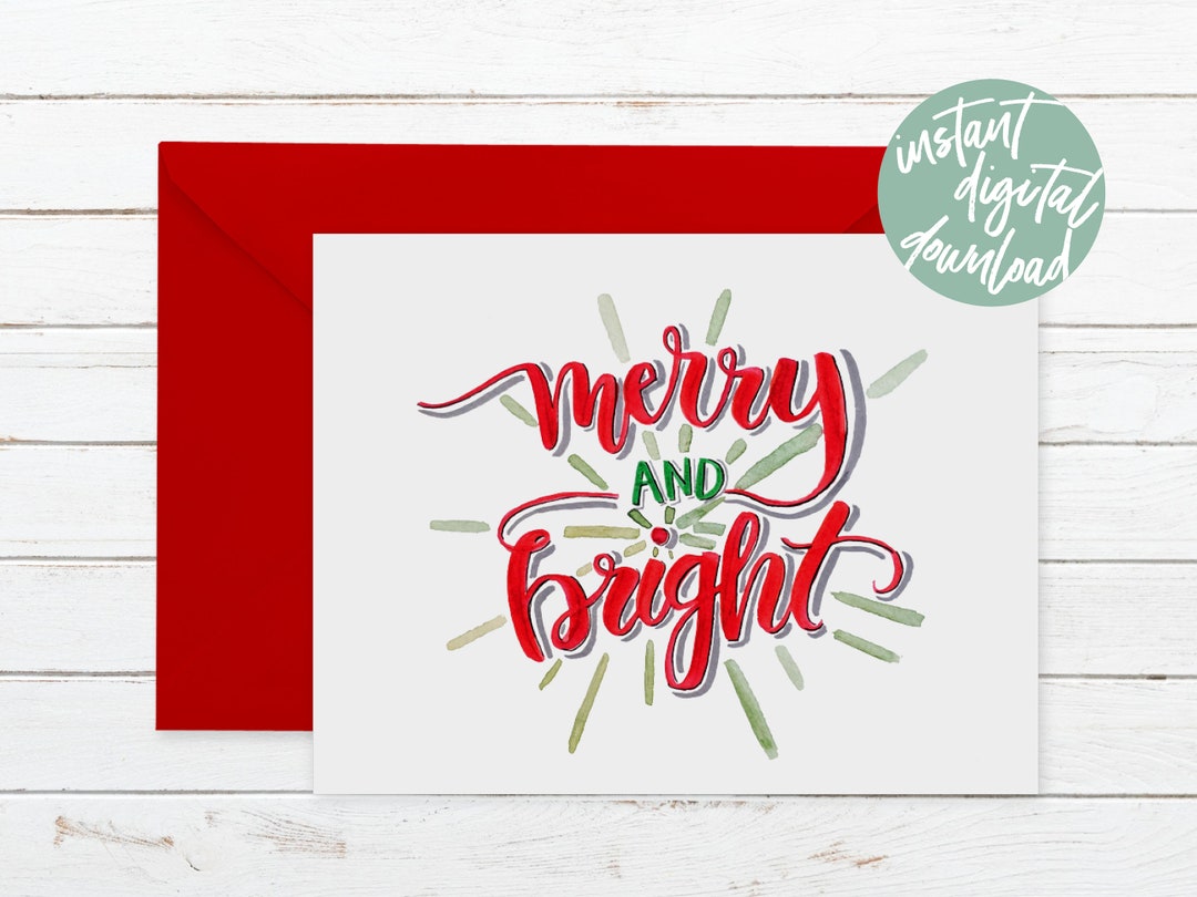 Merry and Bright Printable Card Christmas Printable Card - Etsy