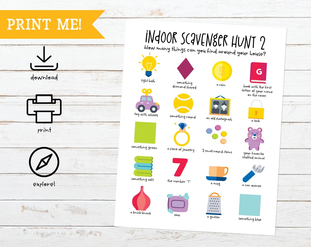 Indoor Scavenger Hunt Printable, Fun Activities for Kids, Things to Do ...