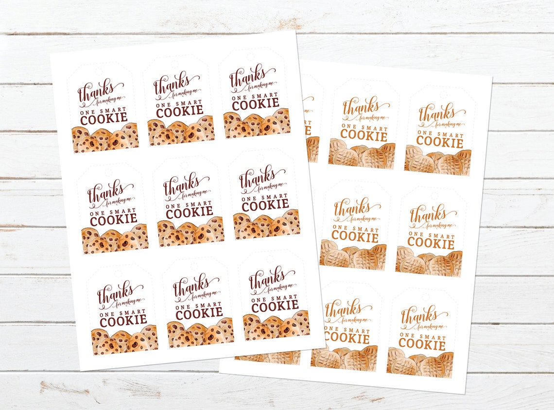 Teacher Appreciation Gift Tag Printable One Smart Cookie - Etsy