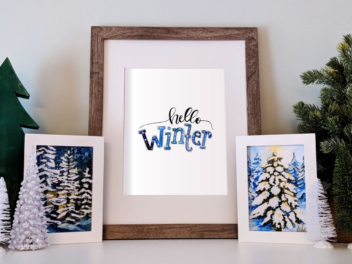 Printable Hello Winter Hand-lettered Art Print Winter Decor | Etsy