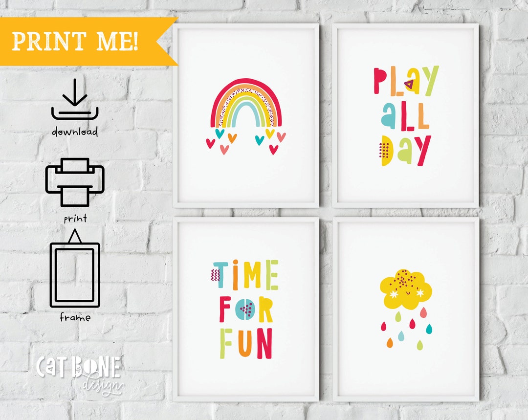 Colorful Rainbow Playroom Printable Set, Set of 4 Bright Happy Kid's ...