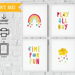 Colorful Rainbow Playroom Printable Set, Set of 4 Bright Happy Kid's ...
