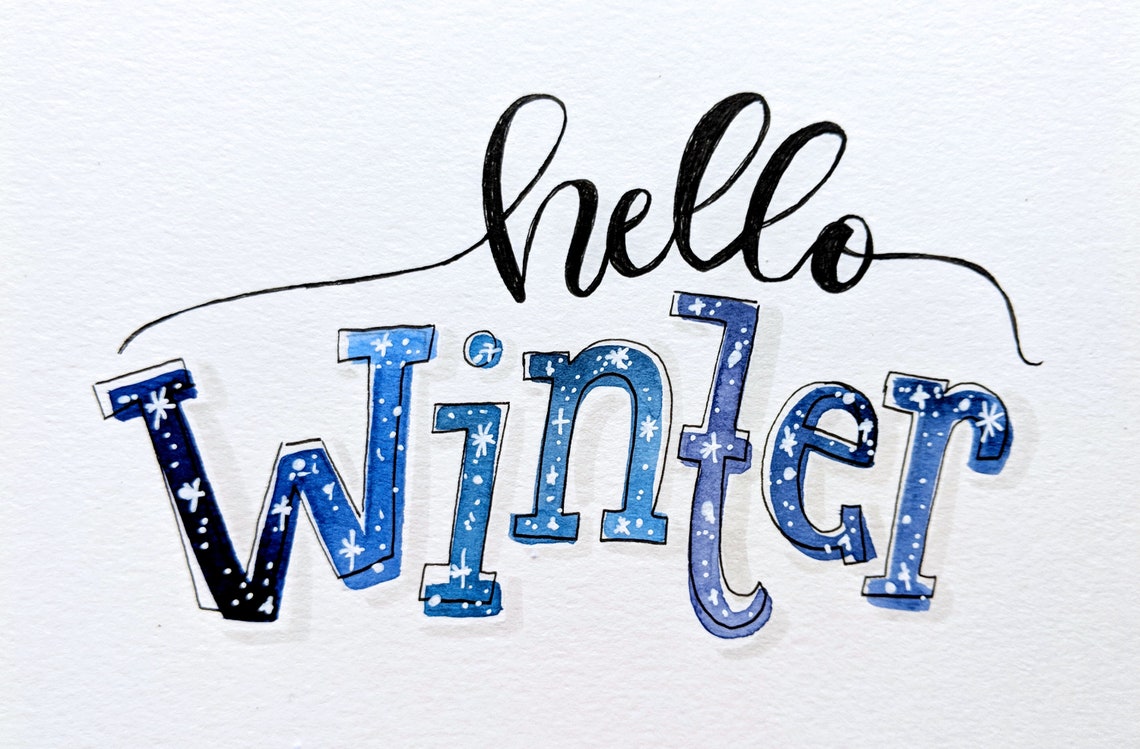 Printable Hello Winter Hand-lettered Art Print Winter Decor | Etsy