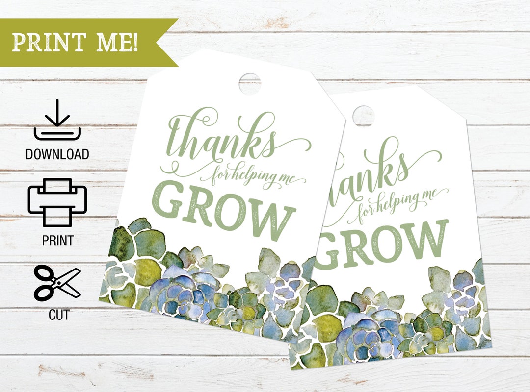 Teacher Appreciation Gift Tag Printable, Thanks for Helping Me Grow ...