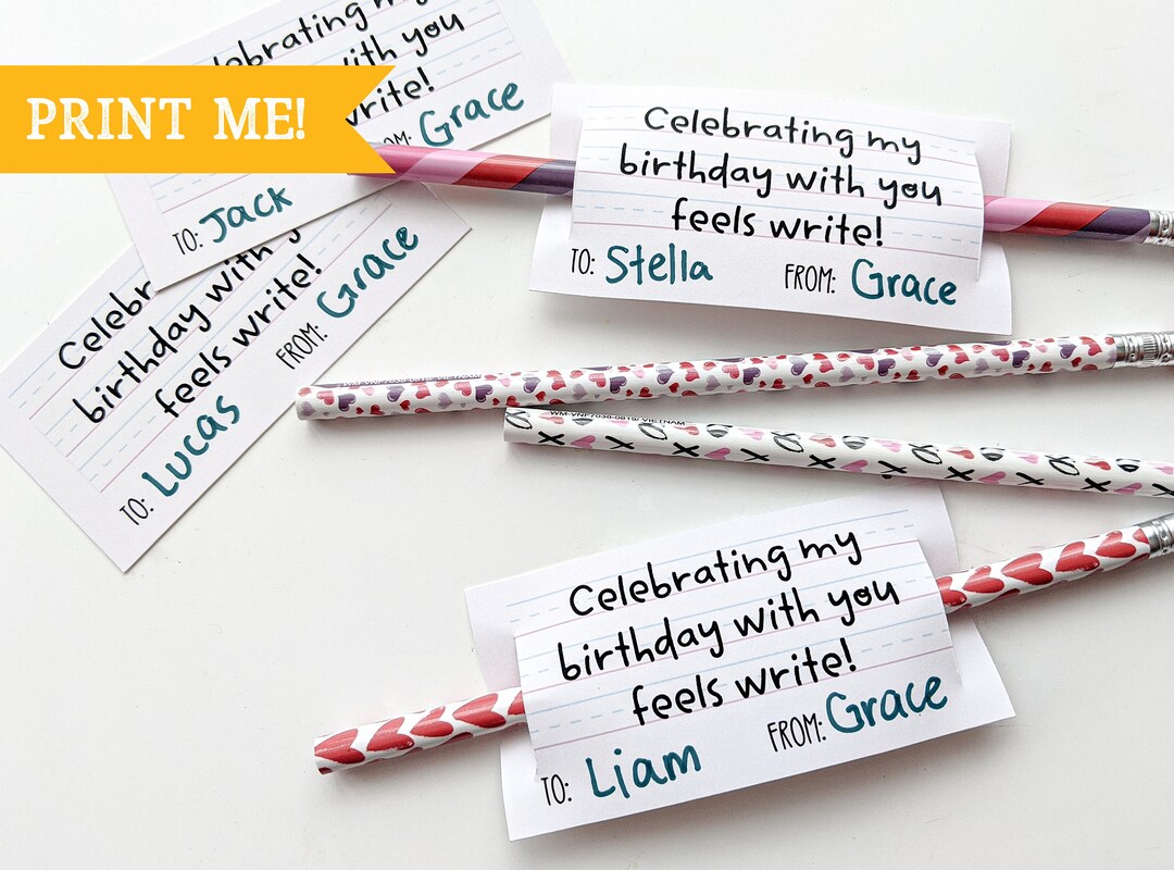 Printable Pencil Birthday Favor Tag, DIY Printable Birthday Favor ...