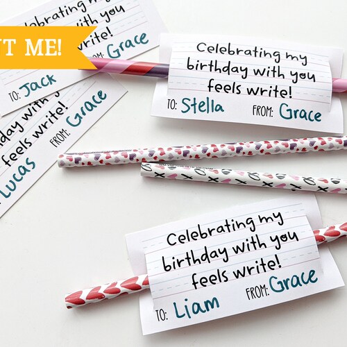 Printable Pencil Birthday Favor Tag DIY Printable Birthday - Etsy