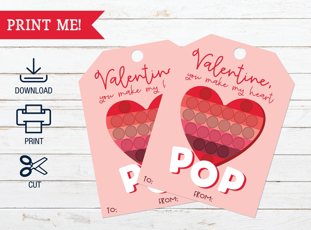 Pop-it Valentine Printable Gift Tag Valentines Gift Tag - Etsy