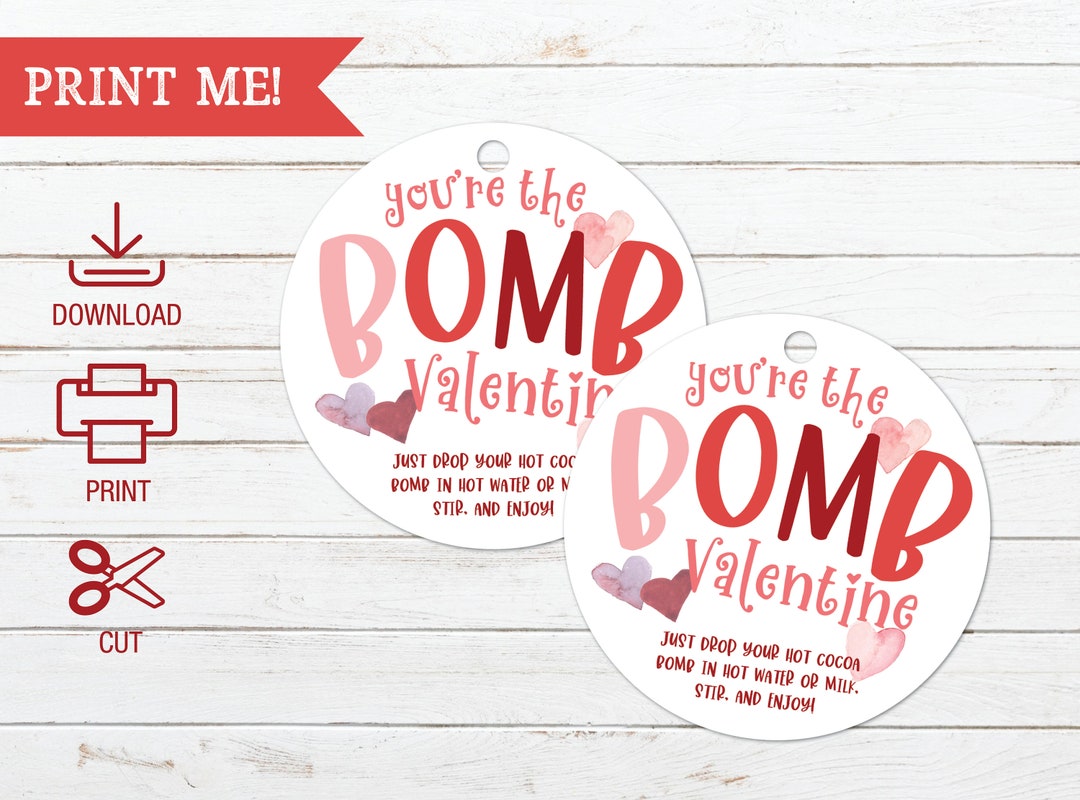Hot Cocoa Bomb Valentine Printable Gift Tag Valentines Gift - Etsy