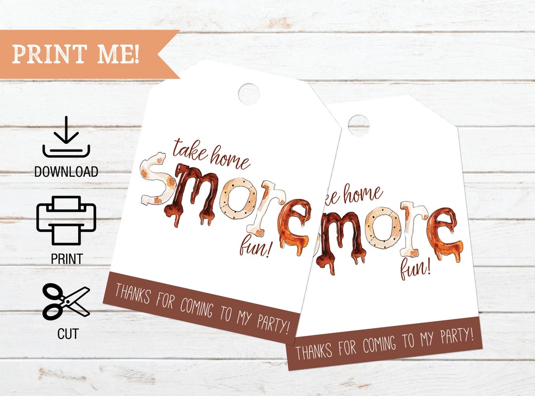 Smore Printable Birthday Favor, Printable Smore Thank You Tag, Smore ...