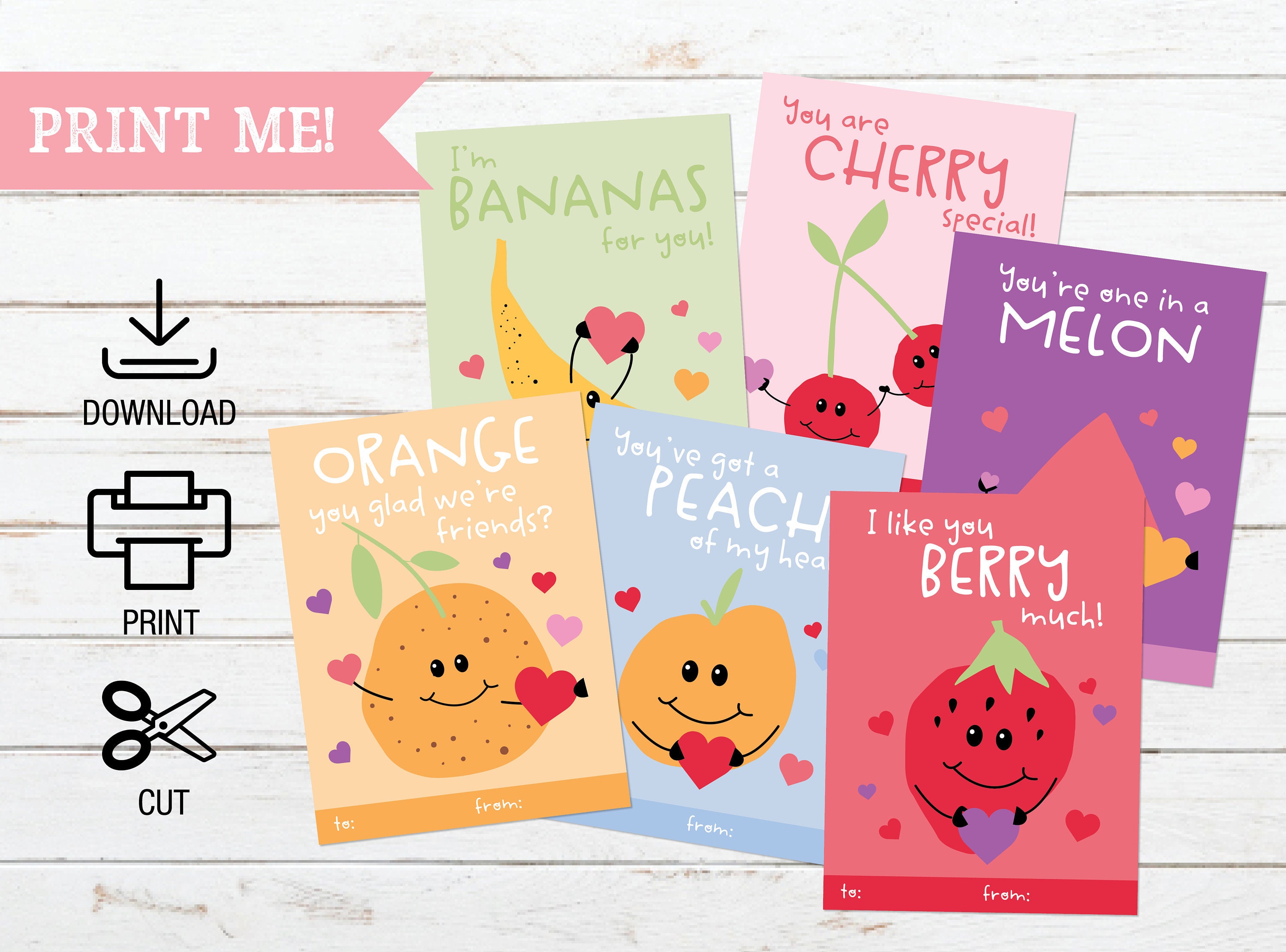 Printable Fruit School Valentine DIY Printable Valentine | Etsy