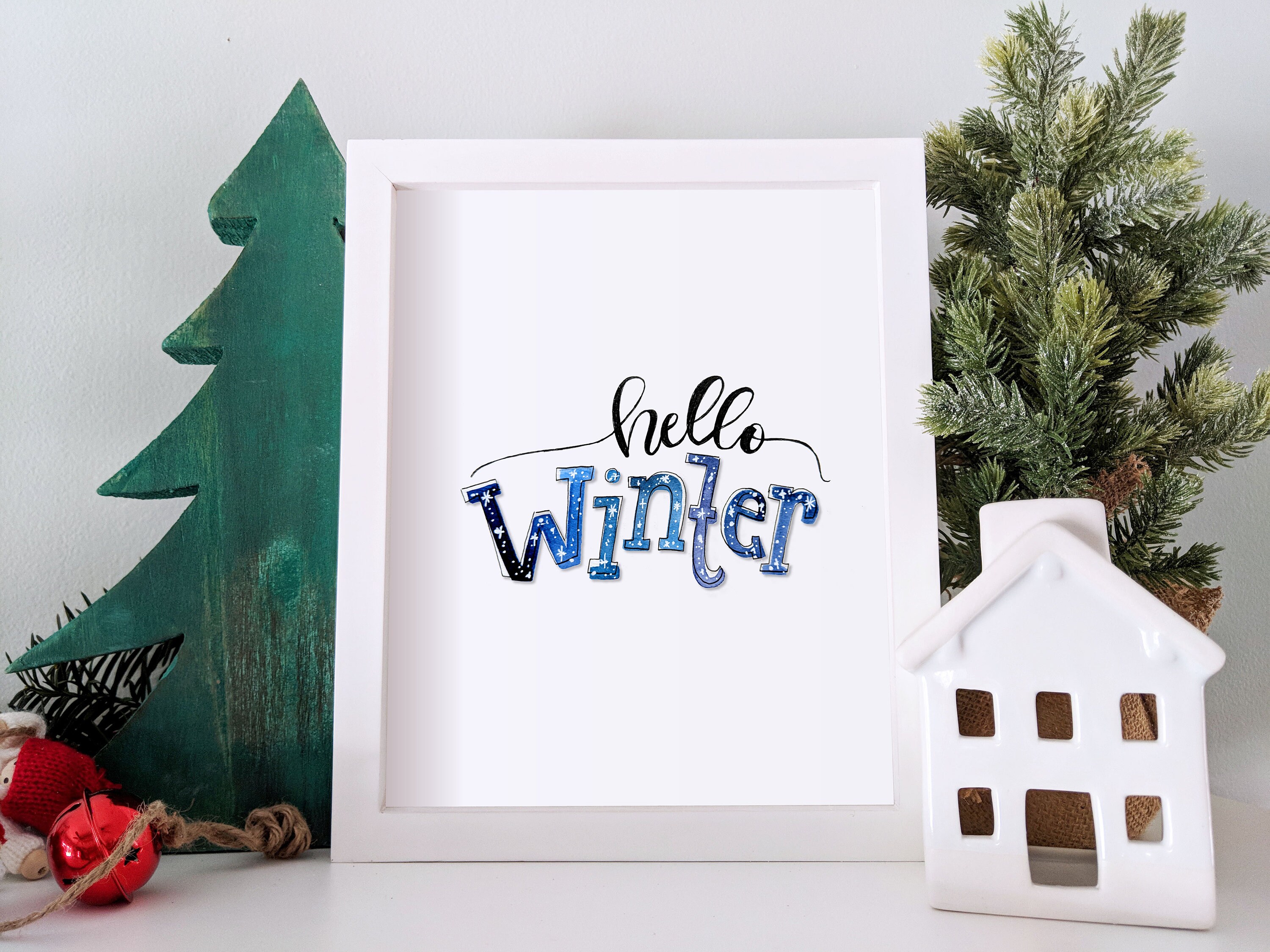 Printable Hello Winter Hand-lettered Art Print Winter Decor | Etsy