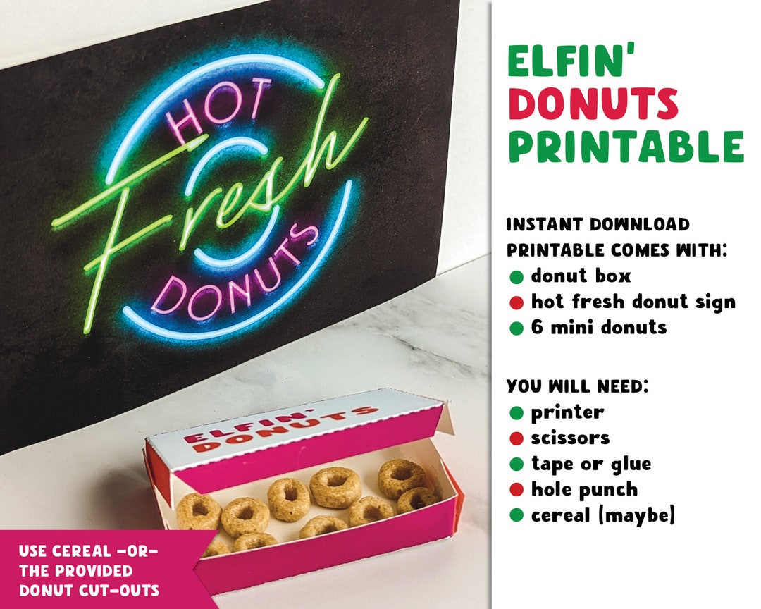 Elf Donuts Box Printable, Printable Elf Activity, Instant Download ...