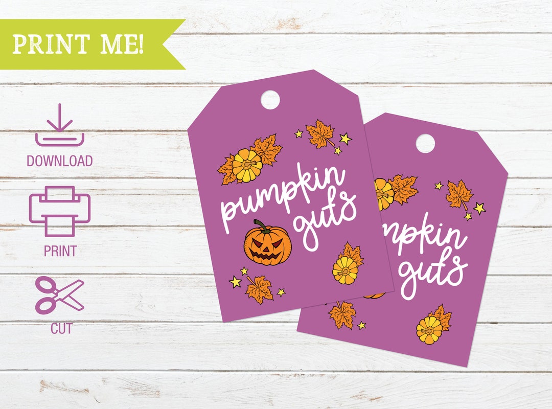 Pumpkin Guts Halloween Printable Gift Tags, Print and Cut Pumpkin Guts ...