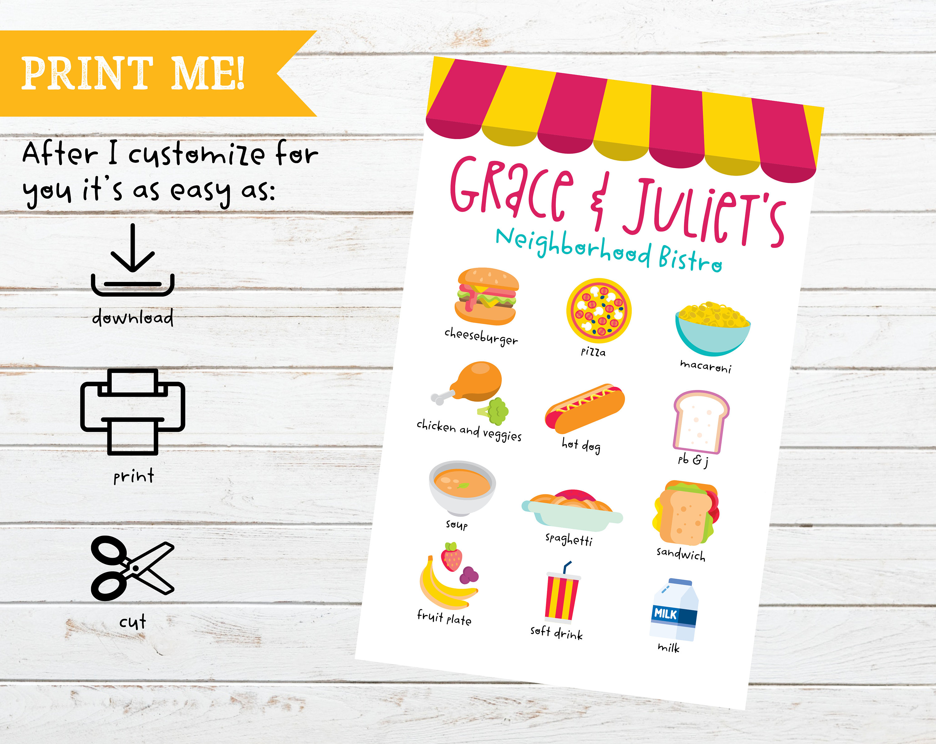 Menú de restaurante de juego personalizado imprimible | Etsy