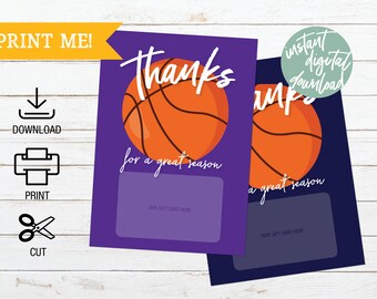Basketball Thank You Card Printable - Etsy
