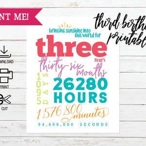 Printable Third Birthday Sign, 3rd Birthday Picture Prop, Birthday Sign ...