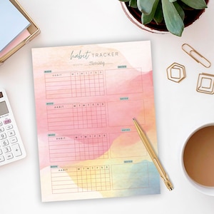 Watercolor Habit Tracker | Printable Monthly Habit Tracker | Goal ...