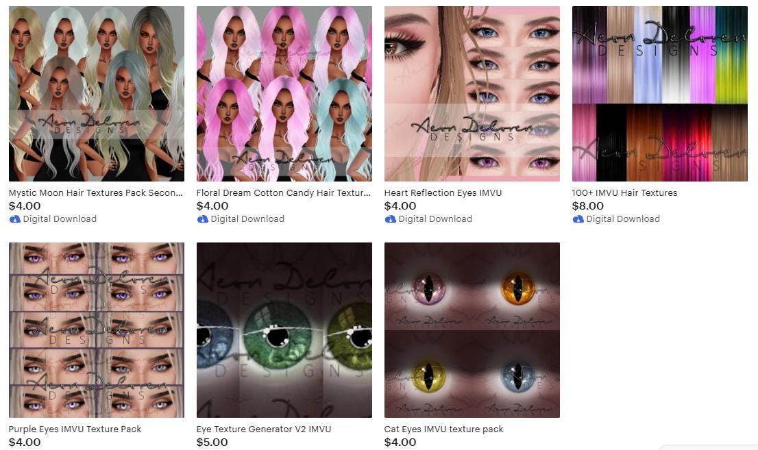 Over 2000+ IMVU Textures!!! Hair, Skin, Eyes, Nails, Add Ons, and More ...