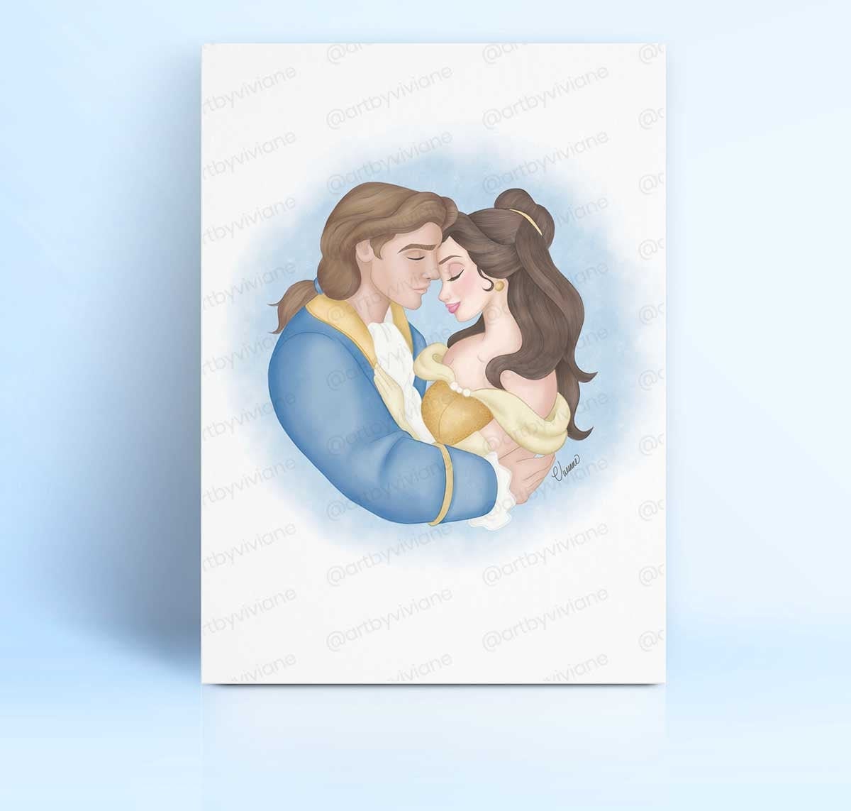 Beauty and the Beast Adam and Belle Illustration Fine Art Quality Print ...