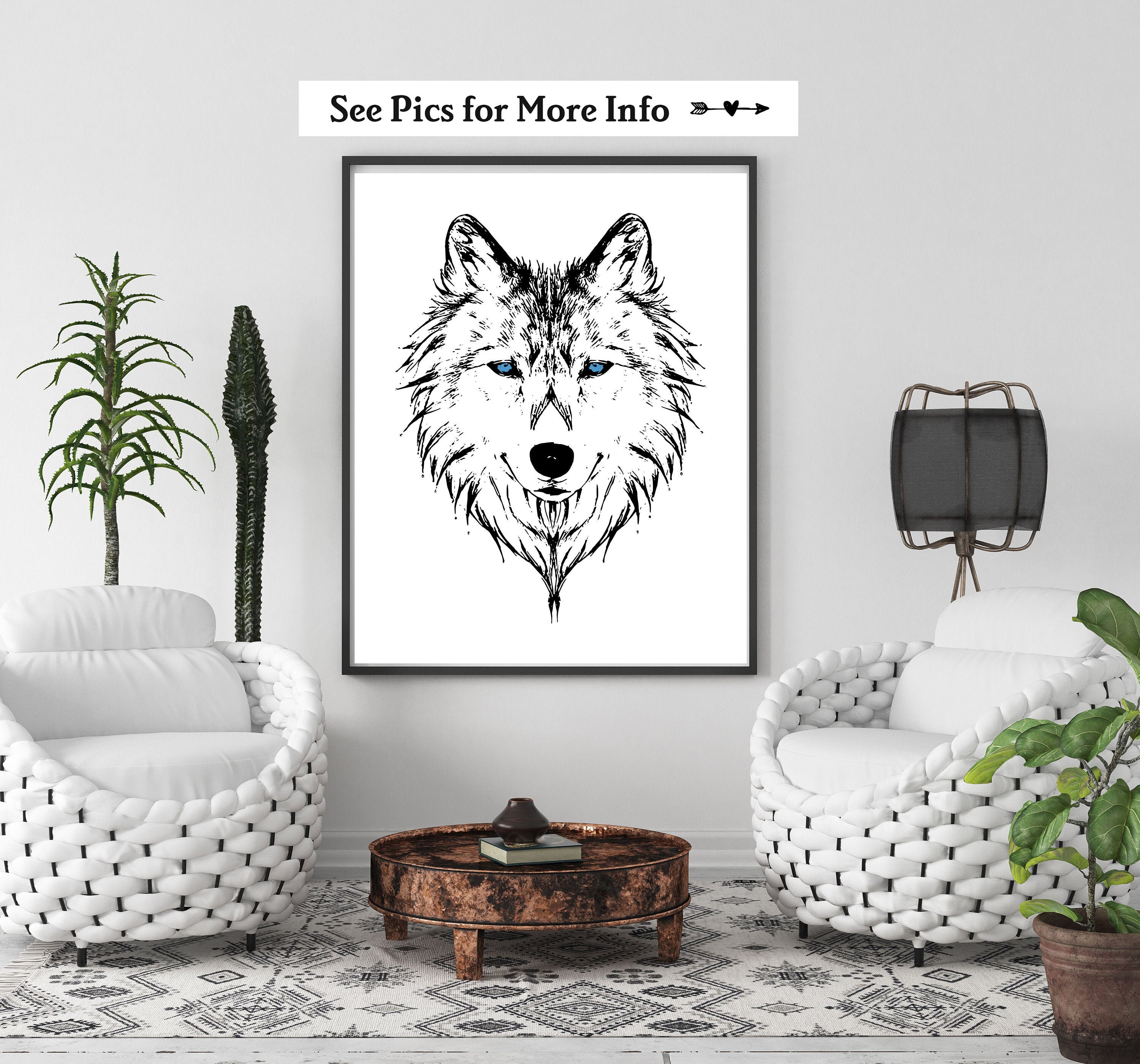 Wolf Face Print Choose Your Colors Wolf Wall Art Man Cave | Etsy