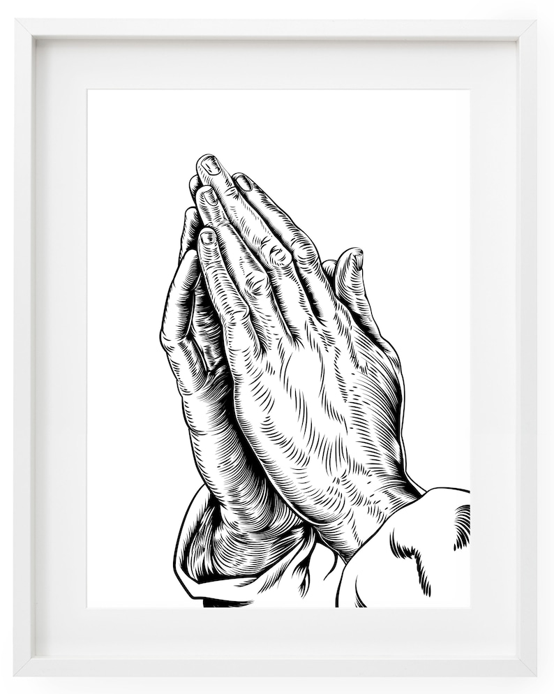 Praying Hands Print Hand Drawn Art Catholic Gifts Living | Etsy