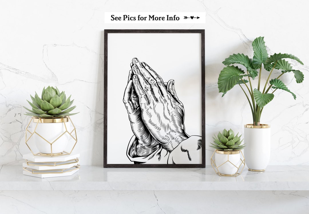 Praying Hands Print, Hand Drawn Art, Catholic Gifts, Living Room Wall ...