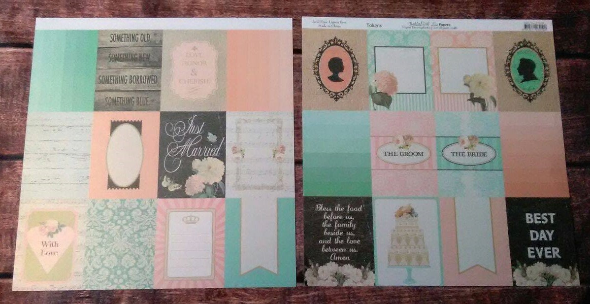 Wedding 12x12 Scrapbook Paper Bundle/ Bella! "at Last" Paperz/ Teal and ...