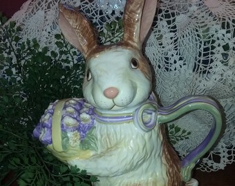 Vintage Longaberger Bunny Rabbit Teapot Pitcher/vintage Hand Painted ...