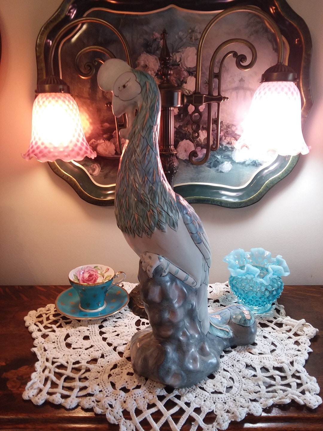 Hand Painted Ceramic Peacock,hand Painted Porcelain Peacock Figurine ...