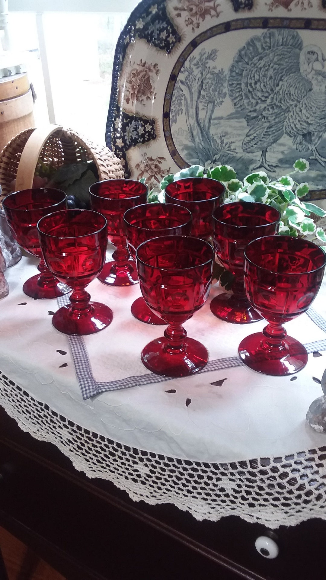 Set of 8, Fenton Ruby Plymouth Water Goblets,fenton Water Goblets ...