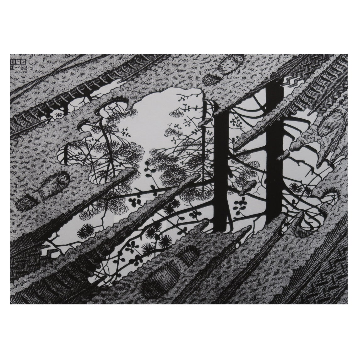 Double-sided MC Escher Vintage Print 1971 puddle 1952 Home Decor Wall ...