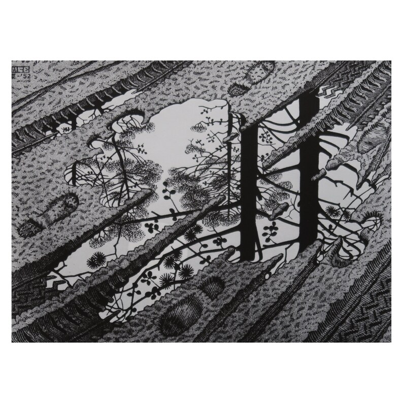 Double-sided MC Escher Vintage Print 1971 puddle 1952 Home Decor Wall ...