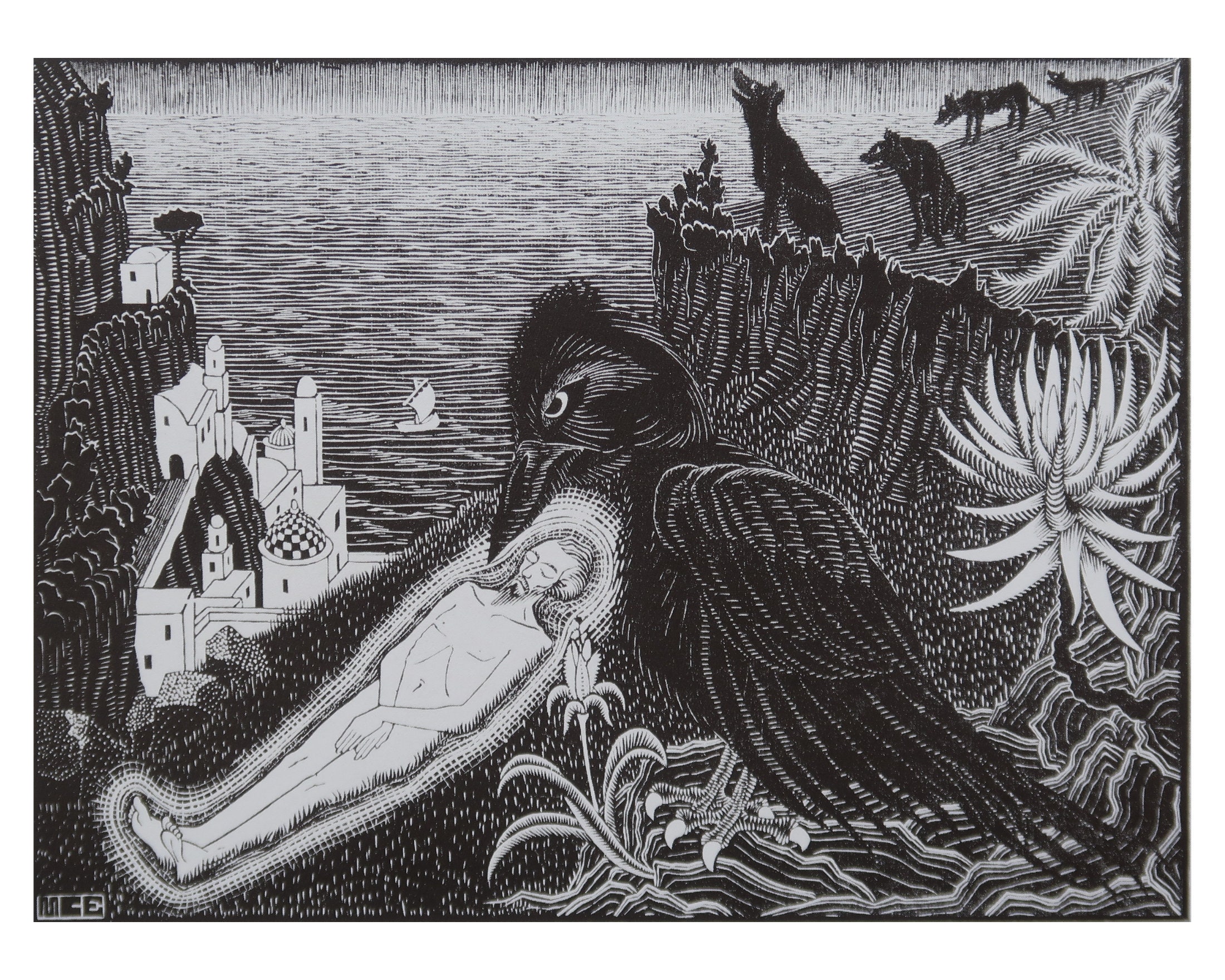 MC Escher Vintage Print 1971 the Black Raven 1925 Home Decor Black ...