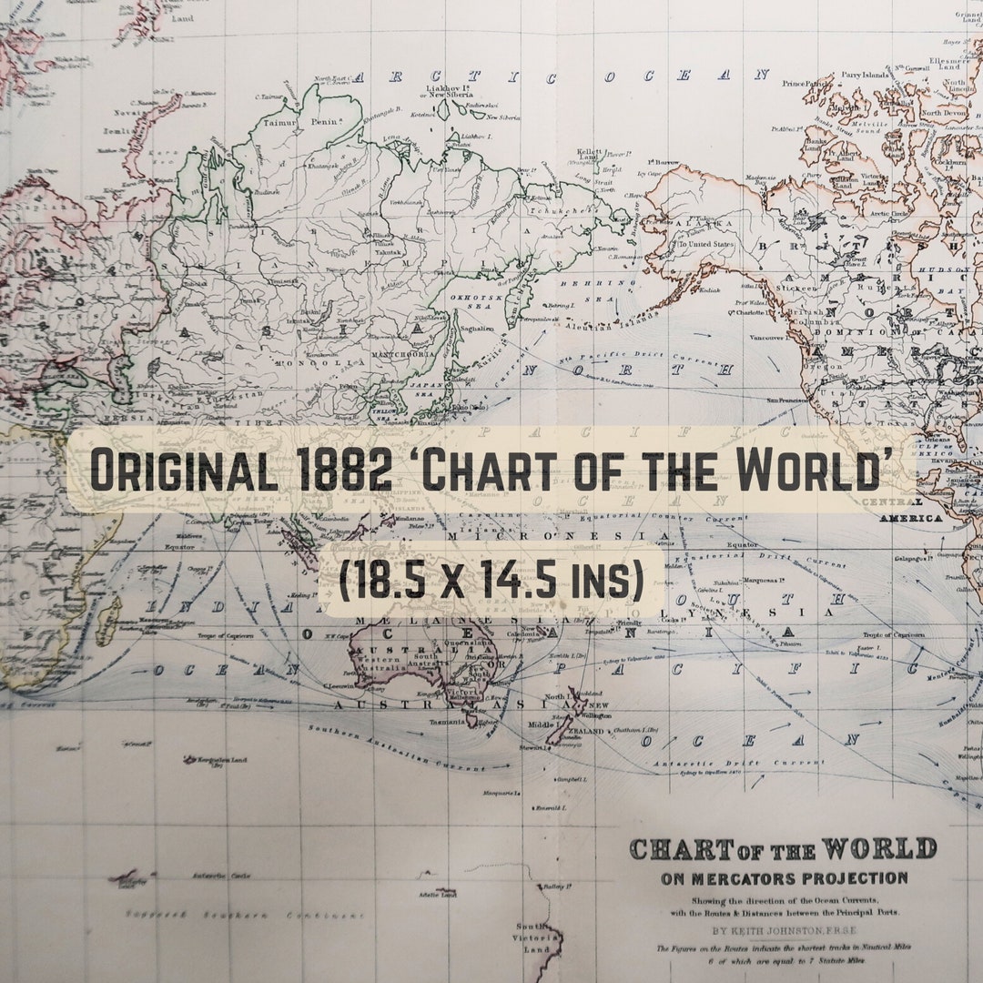 Original 1882 'chart of the World on Mercators Projection" by Keith ...