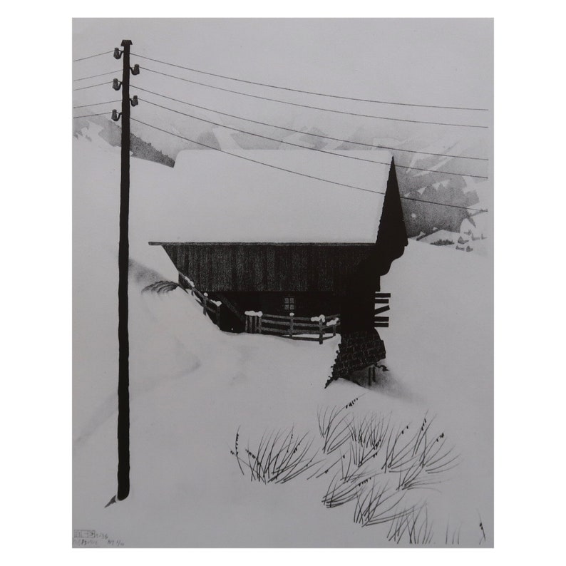 MC Escher Vintage Print 1971 snow in Switzerland 1936 Home Decor Wall ...