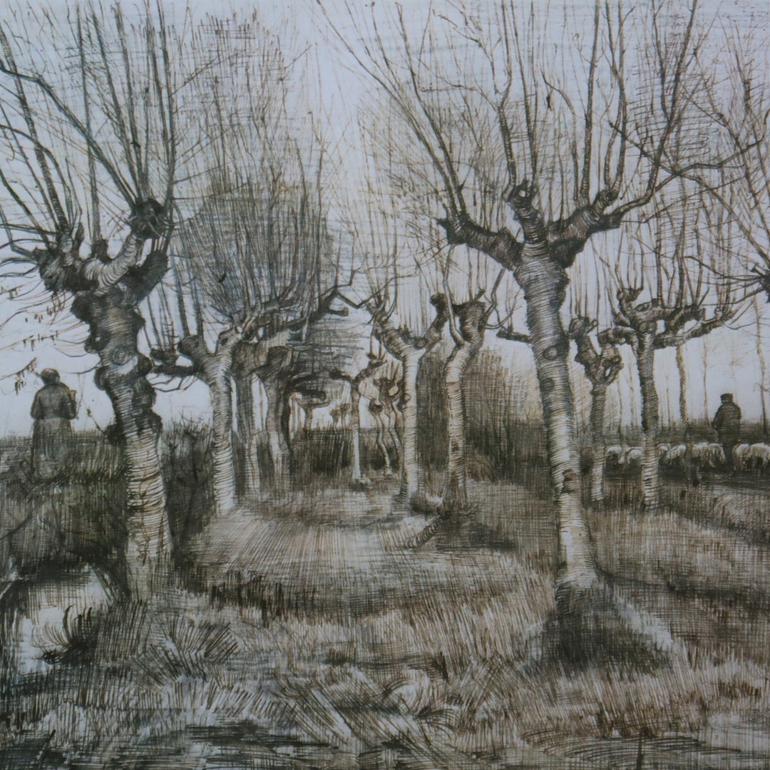 Vintage Van Gogh Print: Pollarded Birches, Woman & Sheep (1990) - Etsy