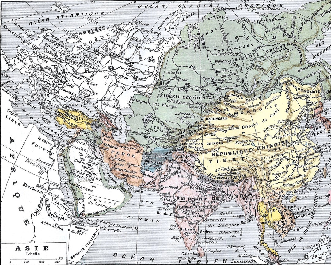 1922 Original Antique Print | Map of Asia | LAROUSSE UNIVERSEL ...