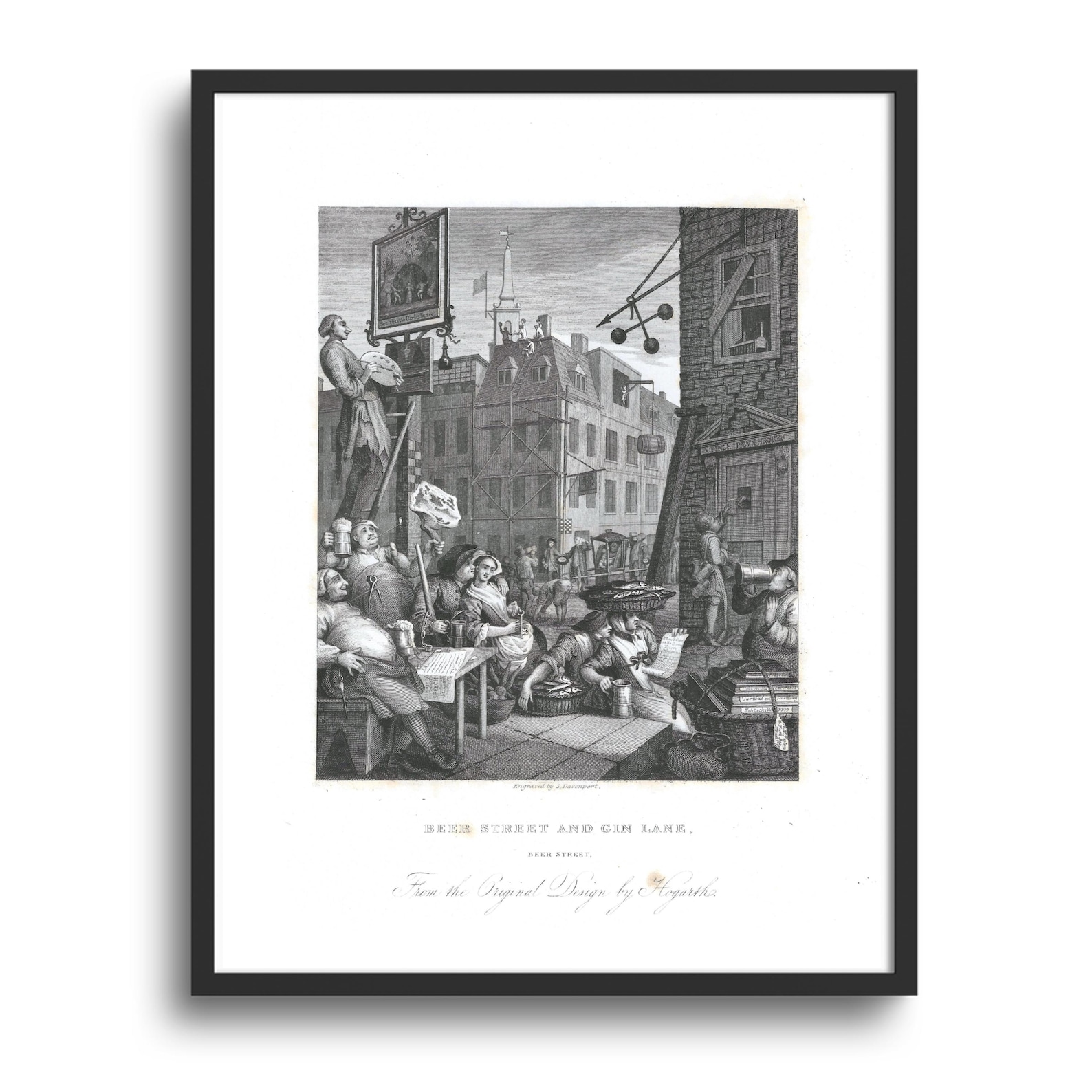 1833 William Hogarth Antique Engraving | "beer Street" From "beer ...