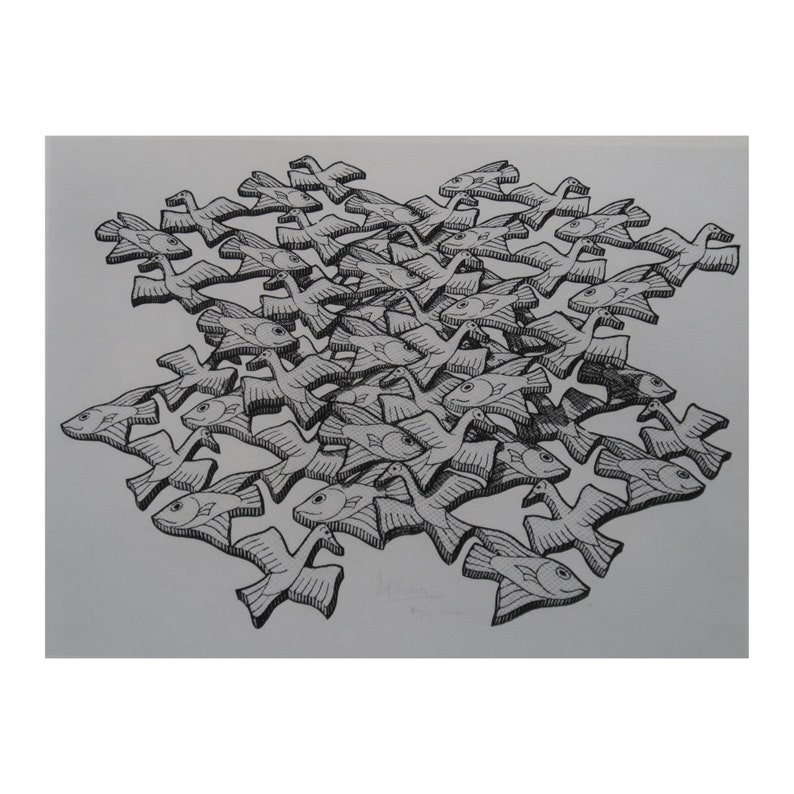 Double-sided MC Escher Vintage Print 1971 puddle 1952 Home Decor Wall ...