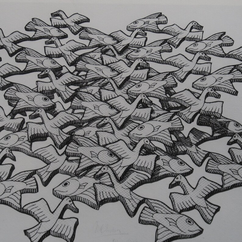Double-sided MC Escher Vintage Print 1971 puddle 1952 Home Decor Wall ...