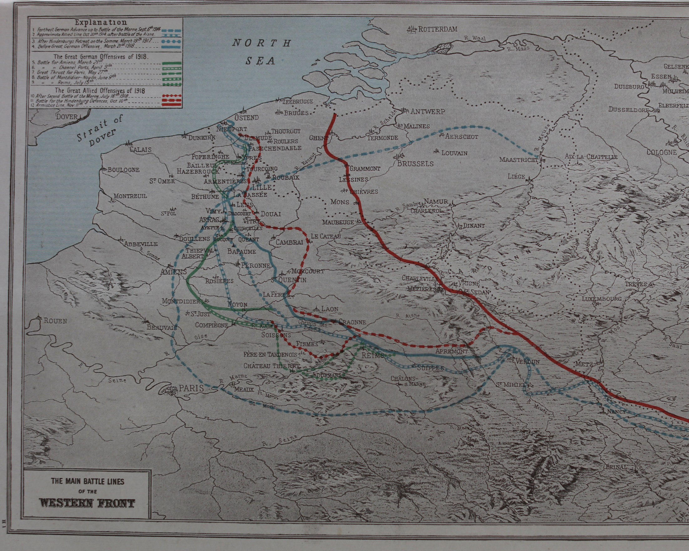 1920 Harmsworth's Atlas Map the Main Battle Lines of the Western Front ...